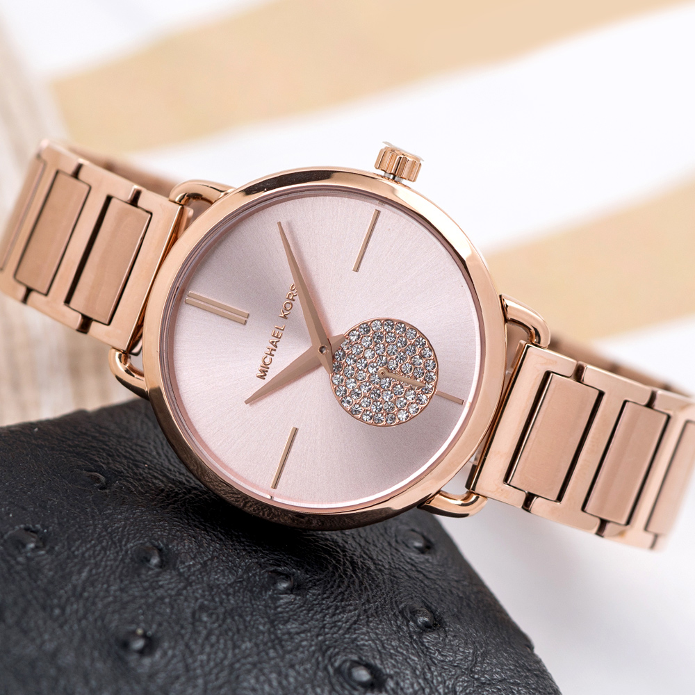 【Michael Kors】公司貨 玫瑰晶鑽優雅時尚腕錶(MK3640)-momo購物網